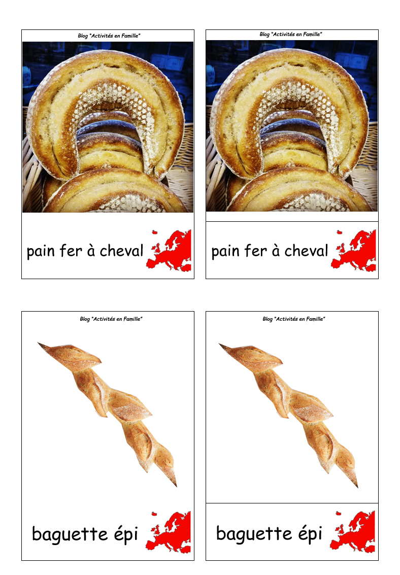 Activités en Famille: Le Pain, les cartes nomenclatures