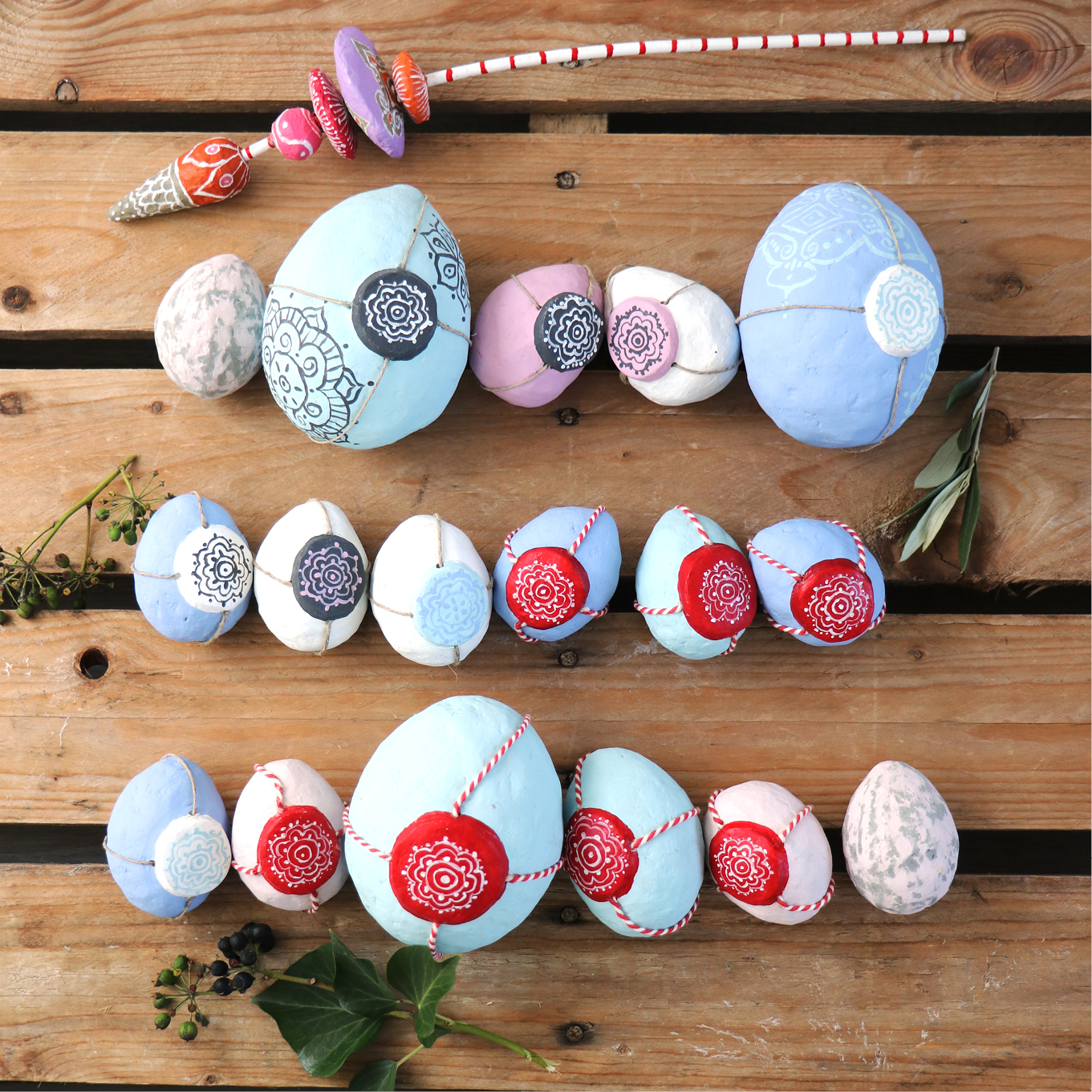 A whole bunch of handmade Easter Eggs | Paper Mache eggs