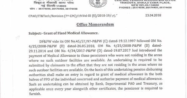 Grant of Fixed Medical Allowance.