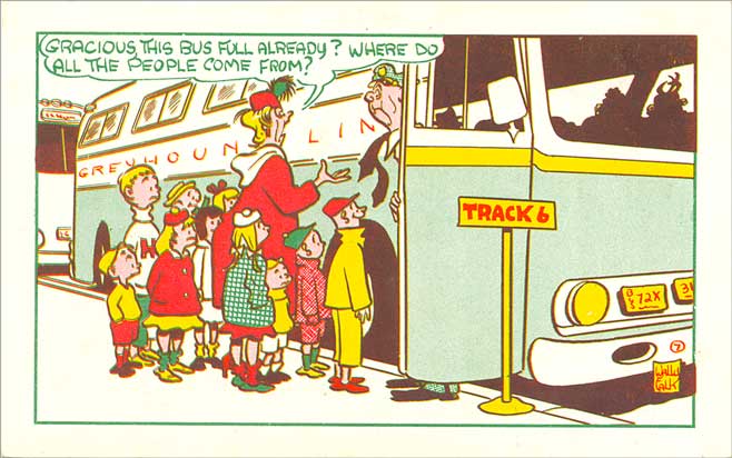 POSTCARDY: the postcard explorer: Greyhound Bus Cartoons by Wally Falk