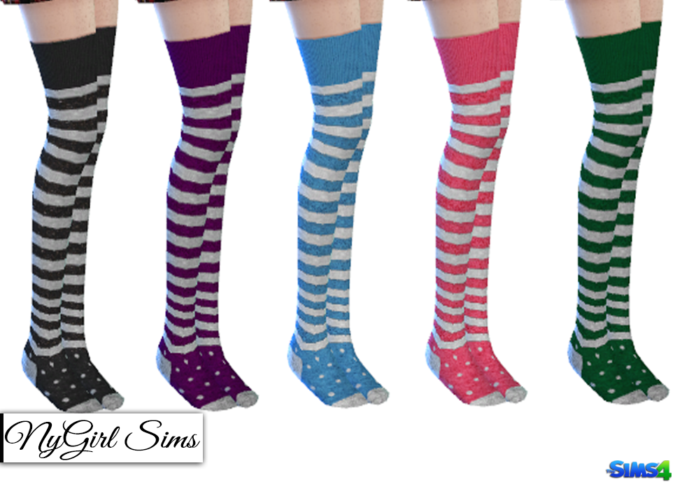 NyGirl Sims 4: Stripes and Polka Dot Thigh High Socks