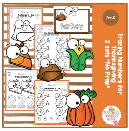 Thanksgiving Fun Number Practice- 2 Sets - "No Prep" ~ Preschool Printables