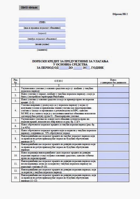 Obrasci za popunjavanje: Obrazac PK2