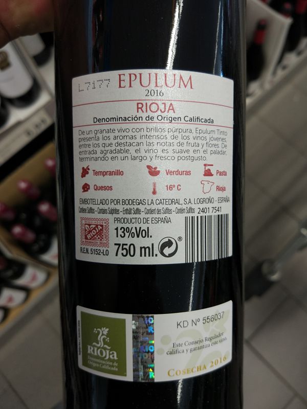 Epulum un vino de rioja joven de la cosecha 2016 : VinosyEtiquetas