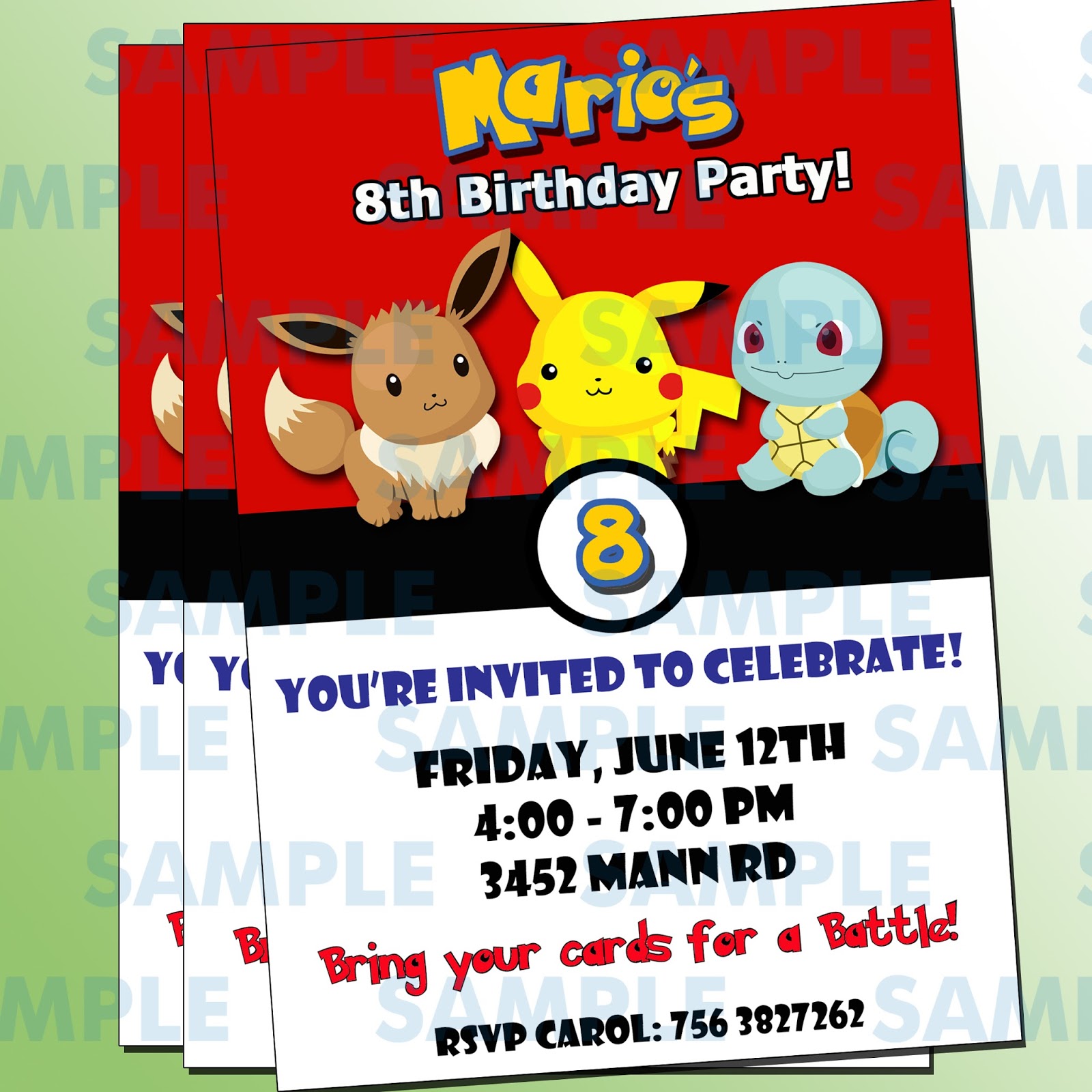 The Childrens Zone Digi Designs: Invitaciones de Pokemon