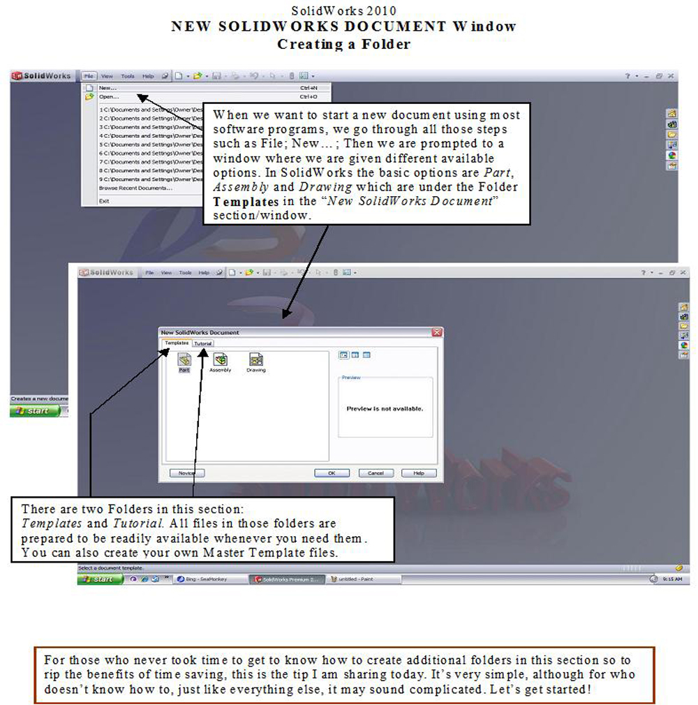 CAD Crusader: SOLIDWORKS, Tips 5, New SolidWorks Document, Adding a Folder