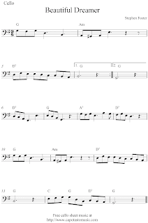 Beautiful Dreamer, free cello sheet music notes