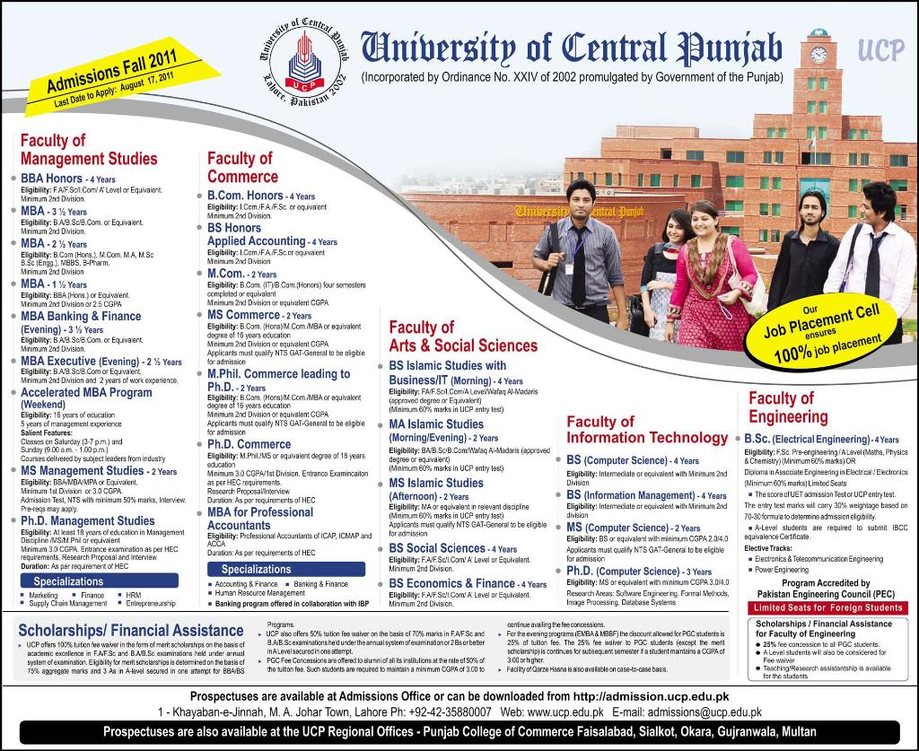 ALL EXAMS RESULTS: UNIVERSITY OF CENTRAL PUNJAB ADMISSIONS www.ucp.edu ...
