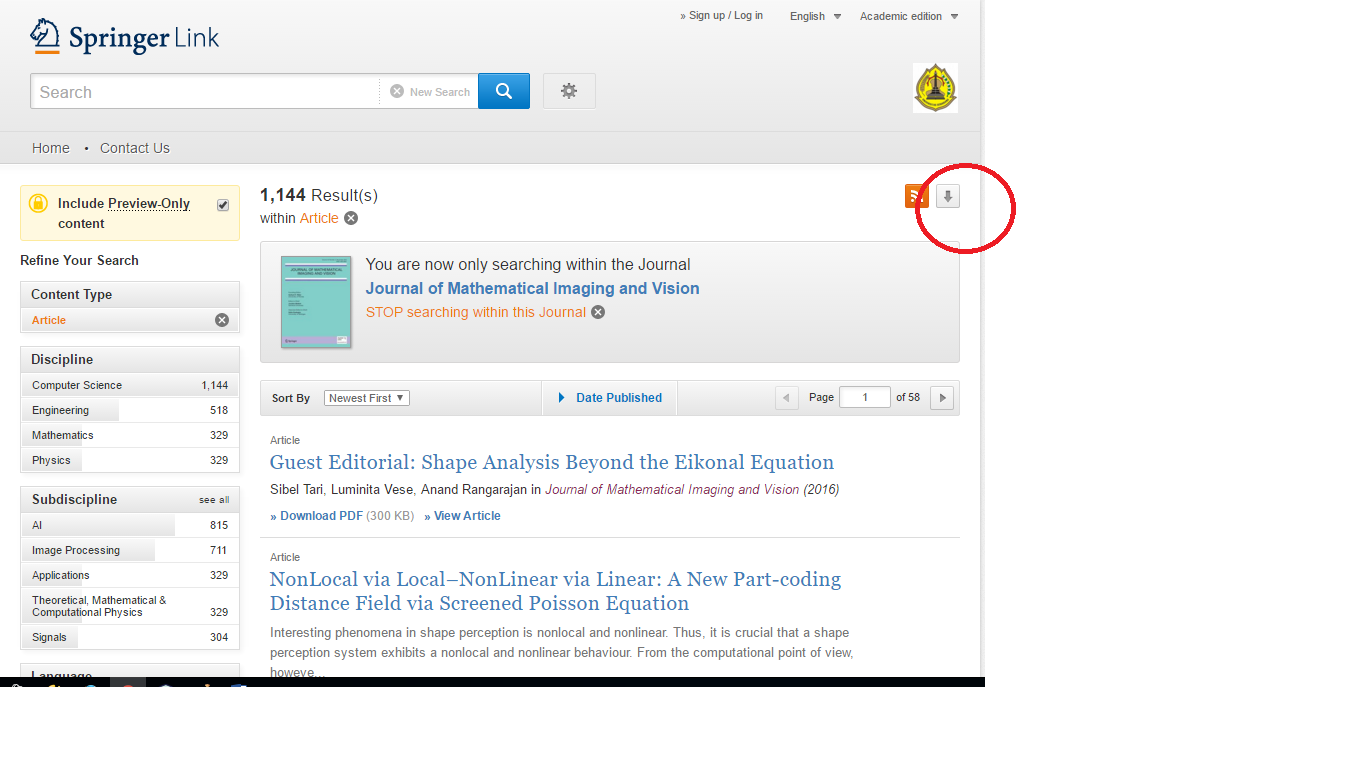 cara download list jurnal di link.springer.com | copas ilmu