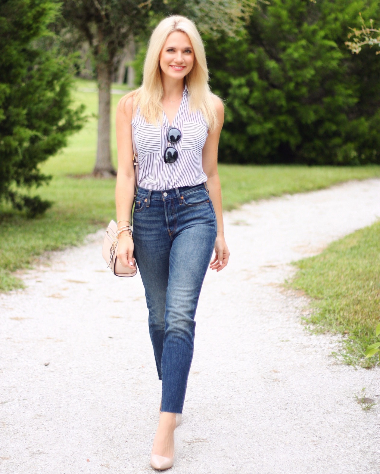 Stripes & High Waisted Denim - Candice Elaine