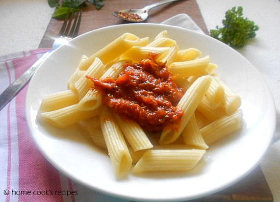 Penne pasta in red tomato sauce | Home Cooks Recipe