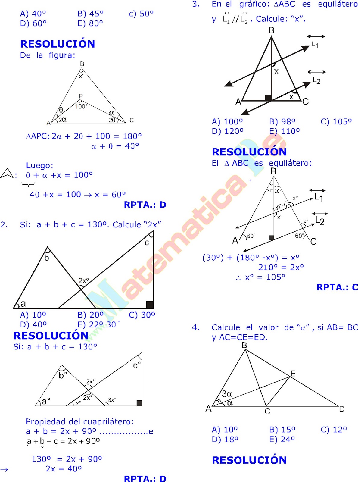 LOS TRIÁNGULOS Y SUS PROPIEDADES EJERCICIOS RESUELTOS DE GEOMETRÍA ... LOS TRIÁNGULOS Y SUS PROPIEDADES EJERCICIOS RESUELTOS DE GEOMETRÍA ...