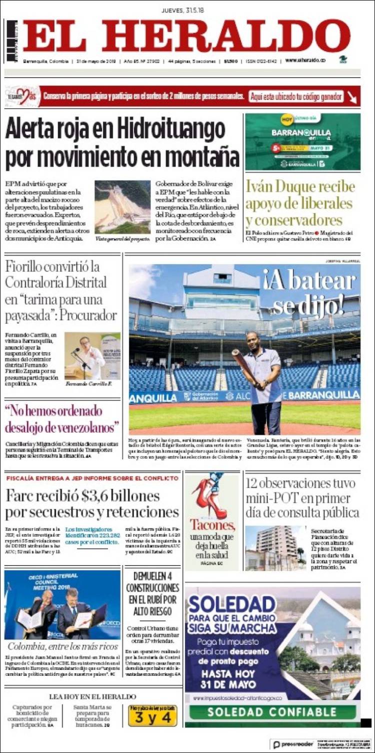 31ST MAY 2018 - NEWSPAPERS IN LATIN AMERICA | ONLY FOR ONLINE MEMBERS ...