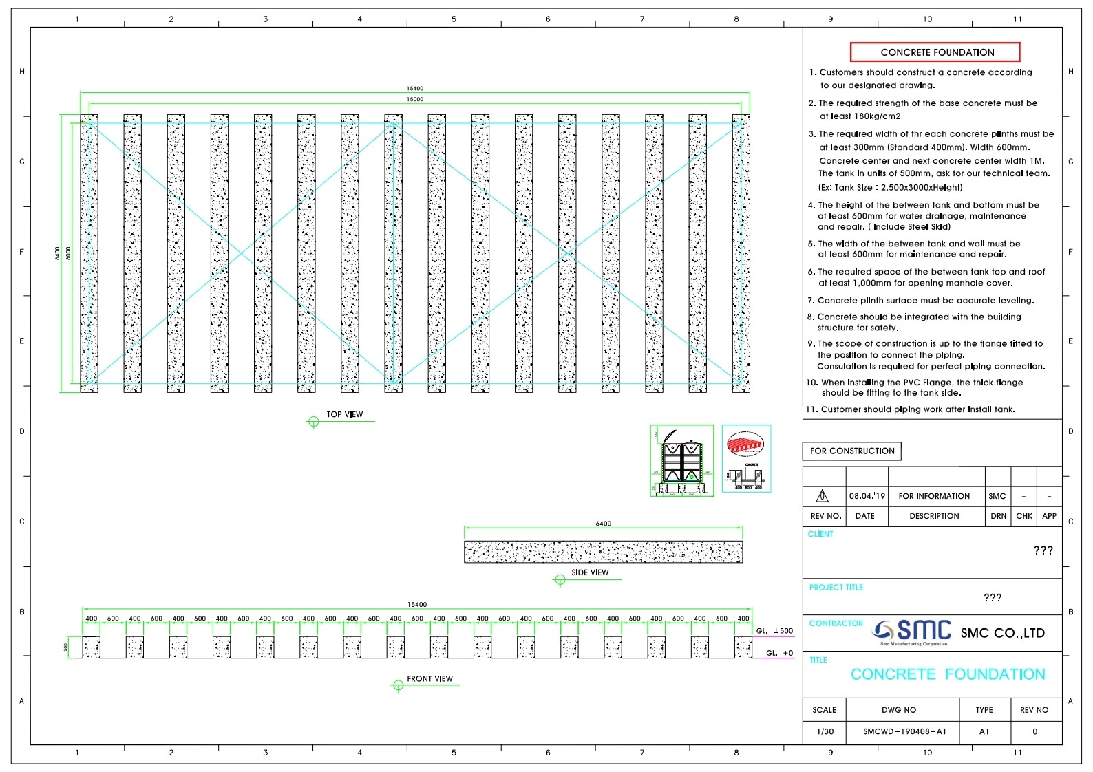 WATER TANK: 6x(7+8)x3-270Ton - GRP TANK DRAWING