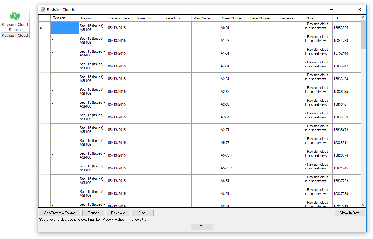 Revit Add-Ons: Revision Cloud Report Add-in