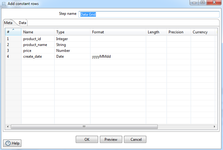 Data Grid Input Step Examples Pentaho Pdi