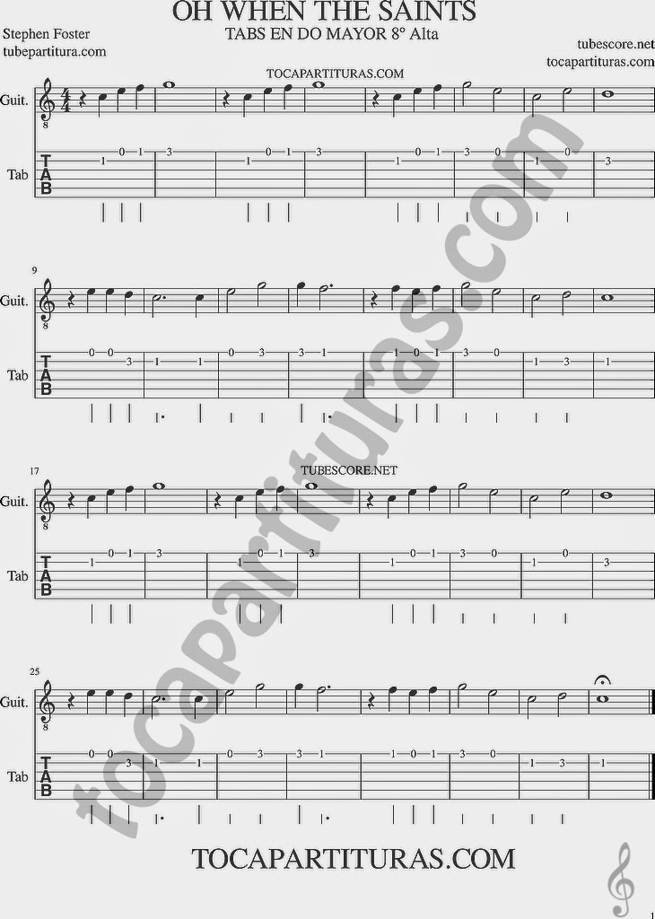 tubepartitura: Oh When the Saints go Marching in Tablatura de Guitarra Cuando los Santos Vienen ...