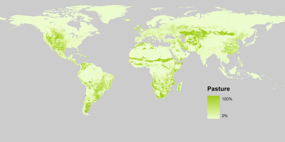 World map of pastureland and cropland - Vivid Maps