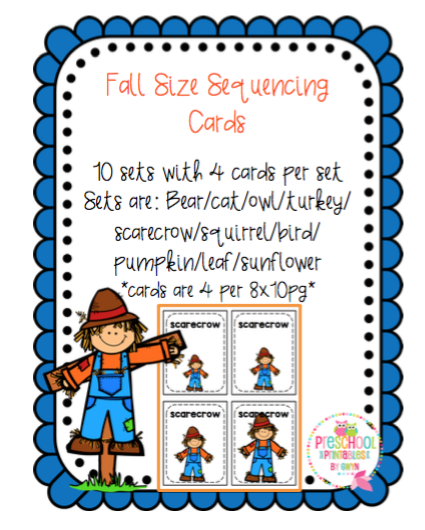 Fall Size Sequencing Cards (10 sets with 4 cards per set) ~ Preschool ...