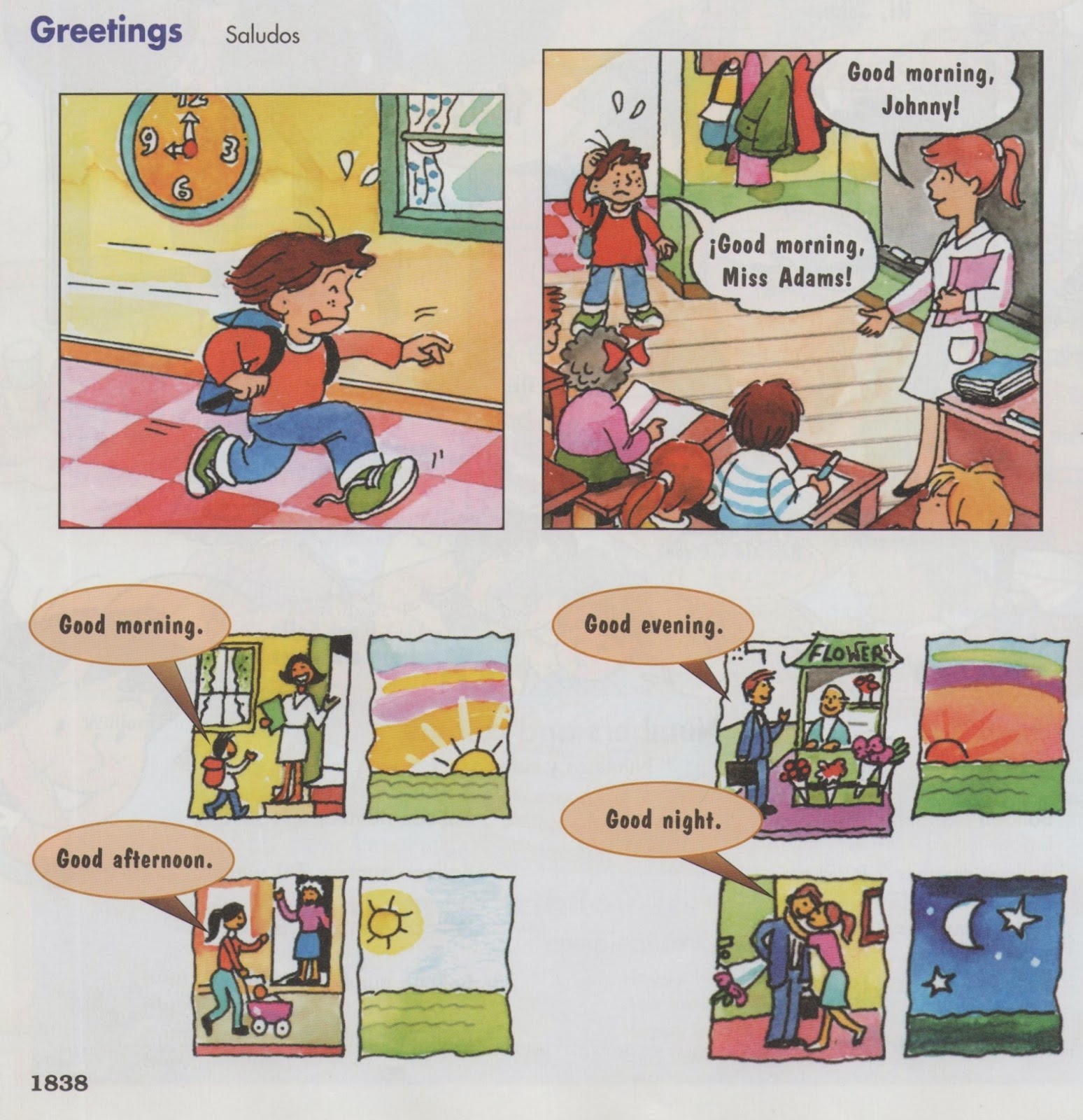 Miremos las imágenes y aprendamos los saludos en inglés