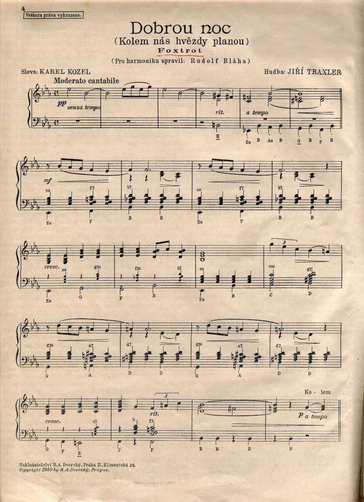 Noty starších tanečních písní