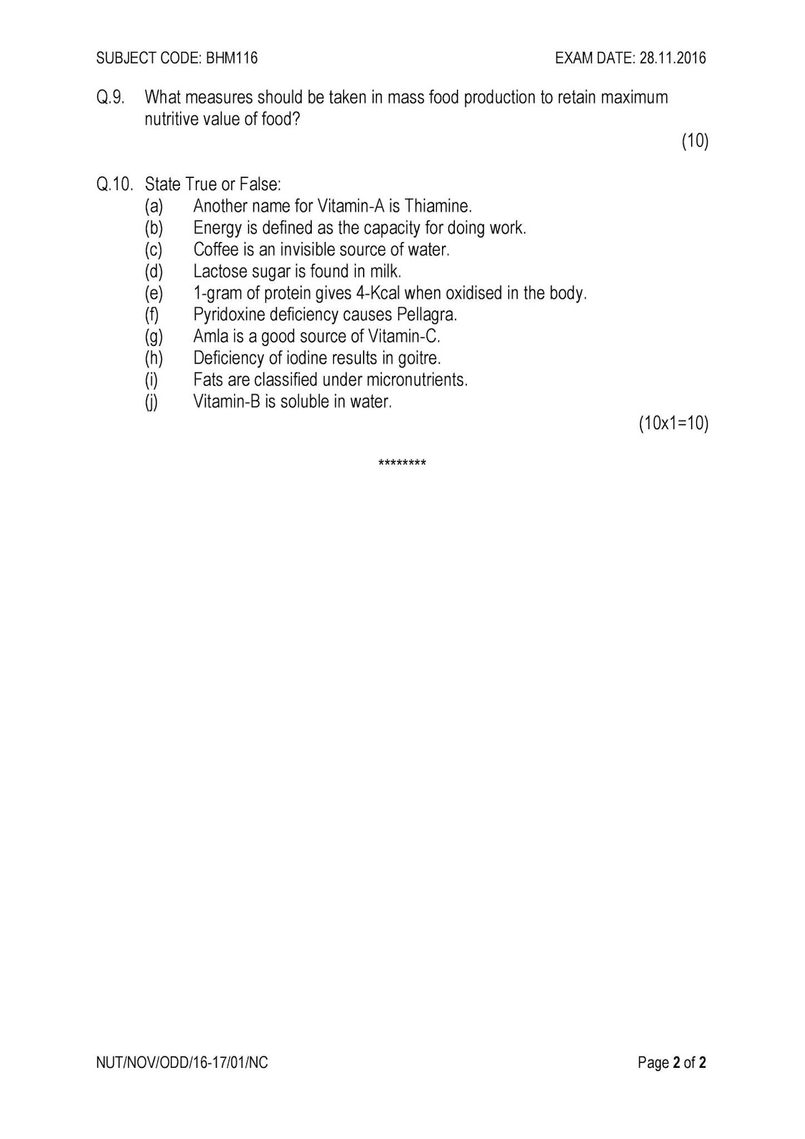 Nutrition Notes for IHM First Semester students: 2020
