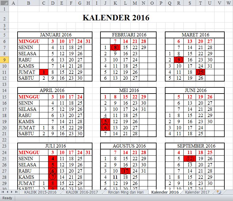 Aplikasi Membuat Kalender Pendidikan Mudah dalam Format Excel [XLS ...