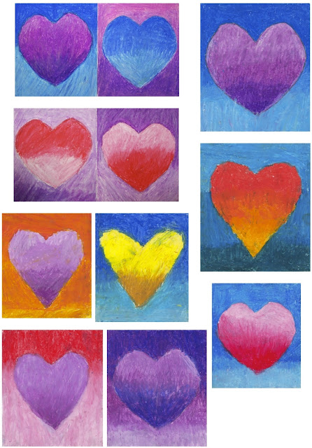 The Rolling Artroom: 1st-3rd Grade Hearts - Learning to blend oil pastels