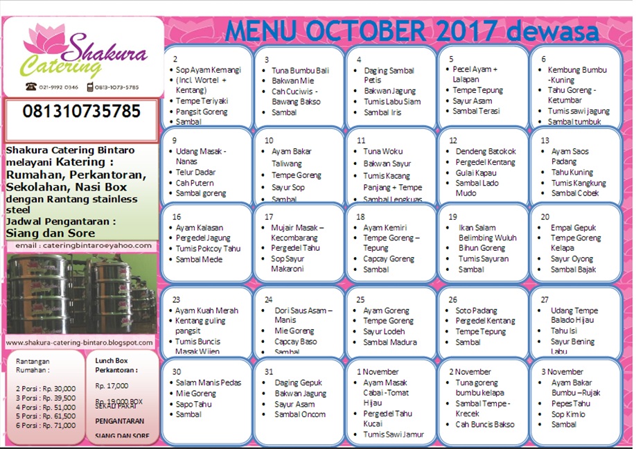 MENU KATERING OCTOBER 2017