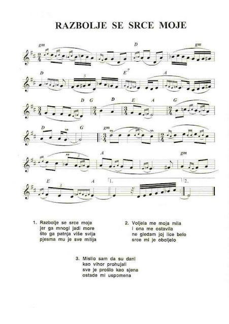 NOTE | DOMACE I STRANE: RAZBOLJE SE SRCE MOJE NOTE AKORDI TEKST