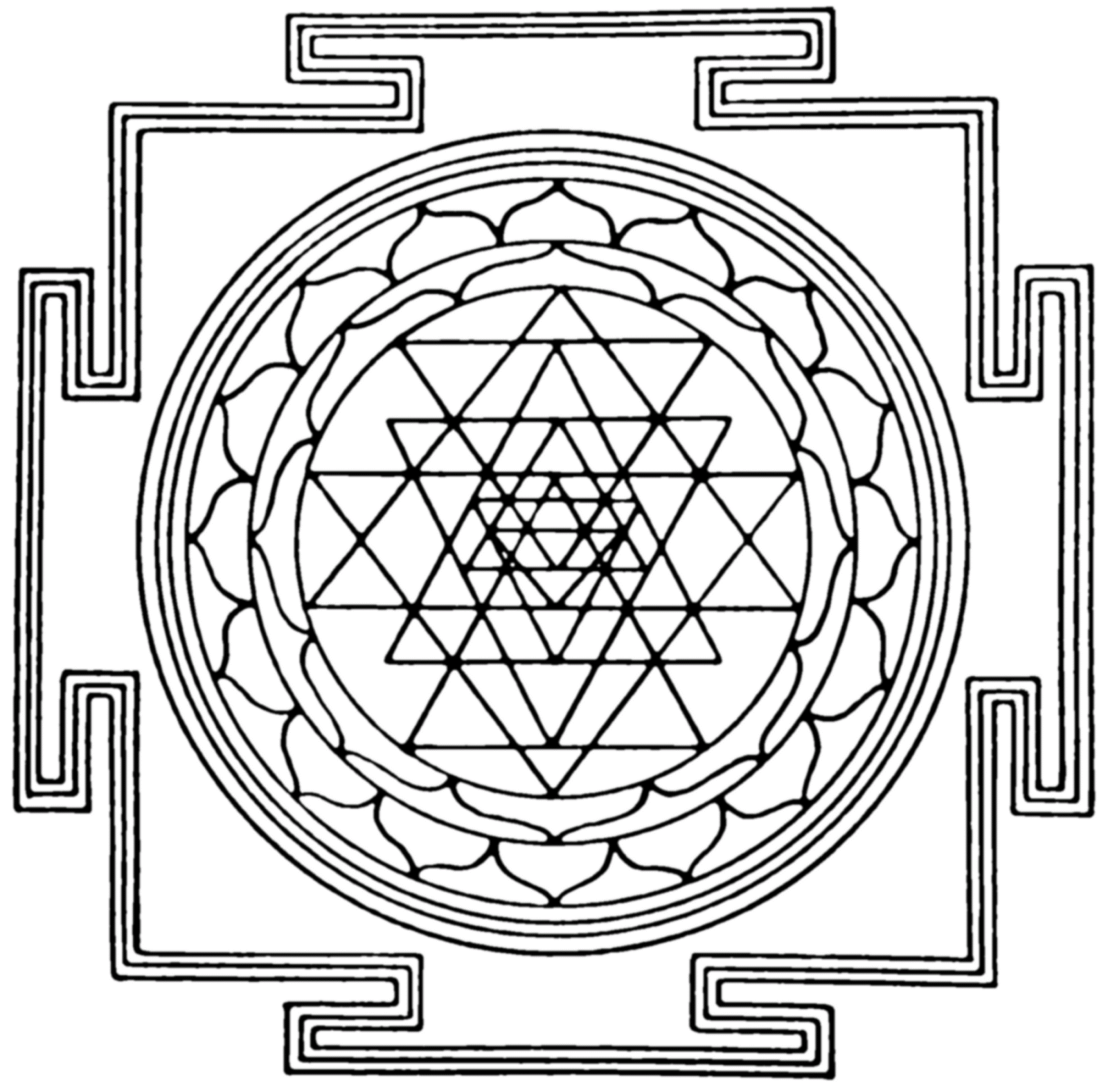 Nepal Cultural Heritages: Śrīyantra - Line Drawing