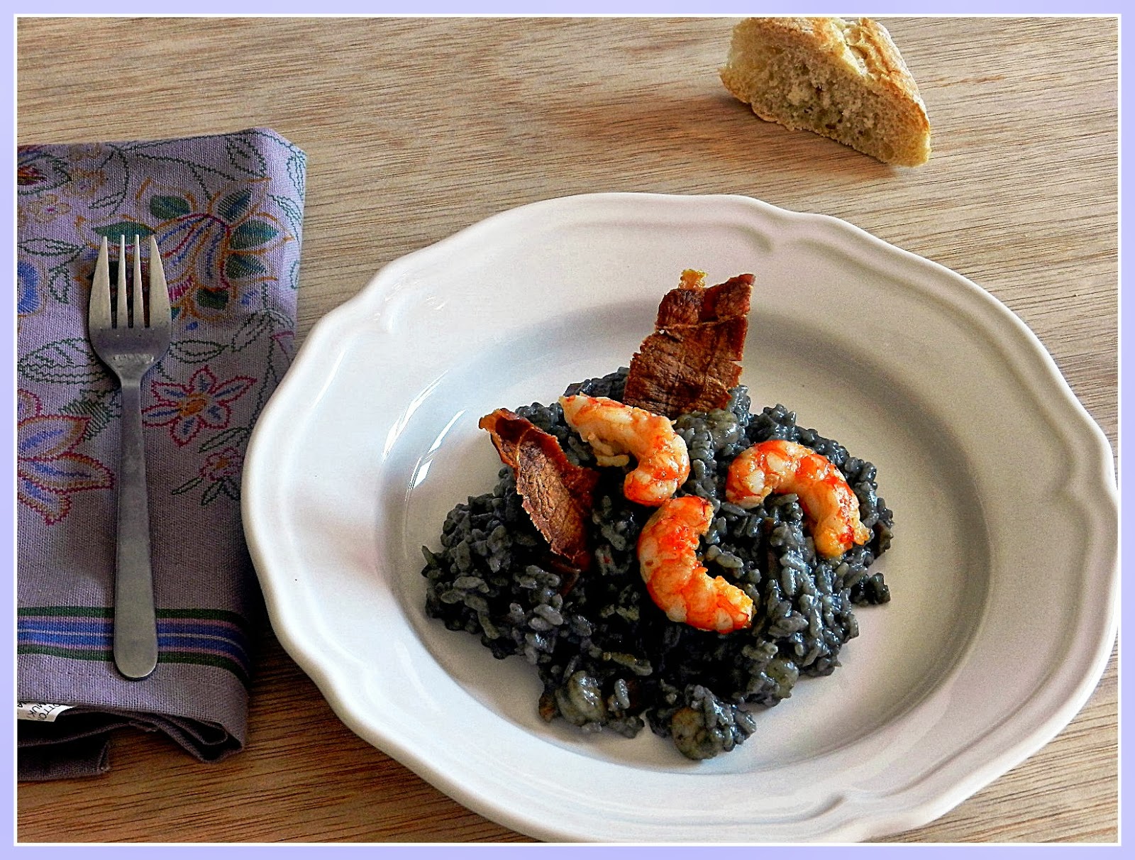 La cocina de Vifran: Risotto al nero di sepia con gambas y jamón