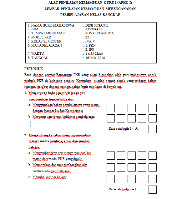Download Format Alat Penilaian Kemampuan Guru UT (APKG 1 dan APKG 2 ...