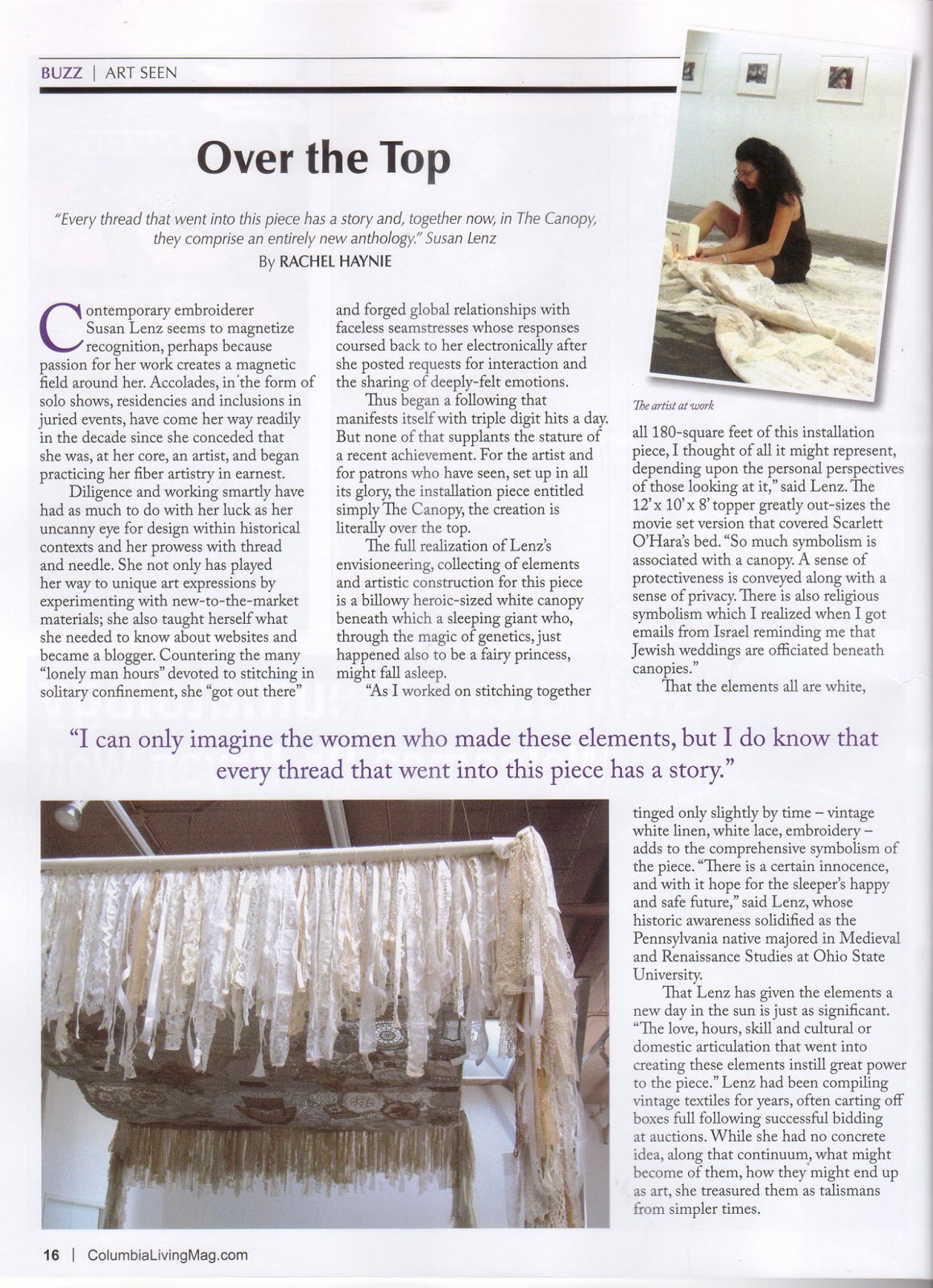 Art In Stitches: Over the Top ... Article in Columbia Living Magazine!