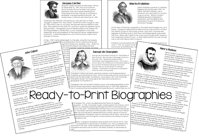Early Explorers to Canada Unit - Cabot, Cartier, Frobisher, Champlain ...