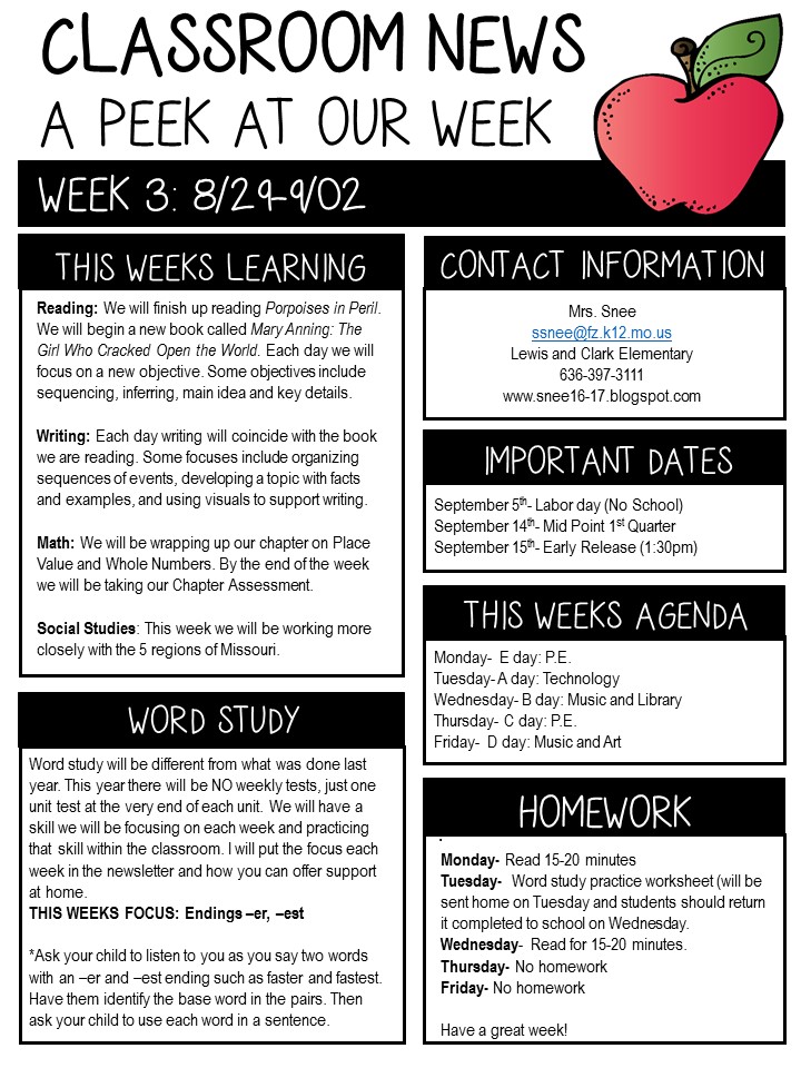 Welcome to 4th grade!: Newsletter week 3