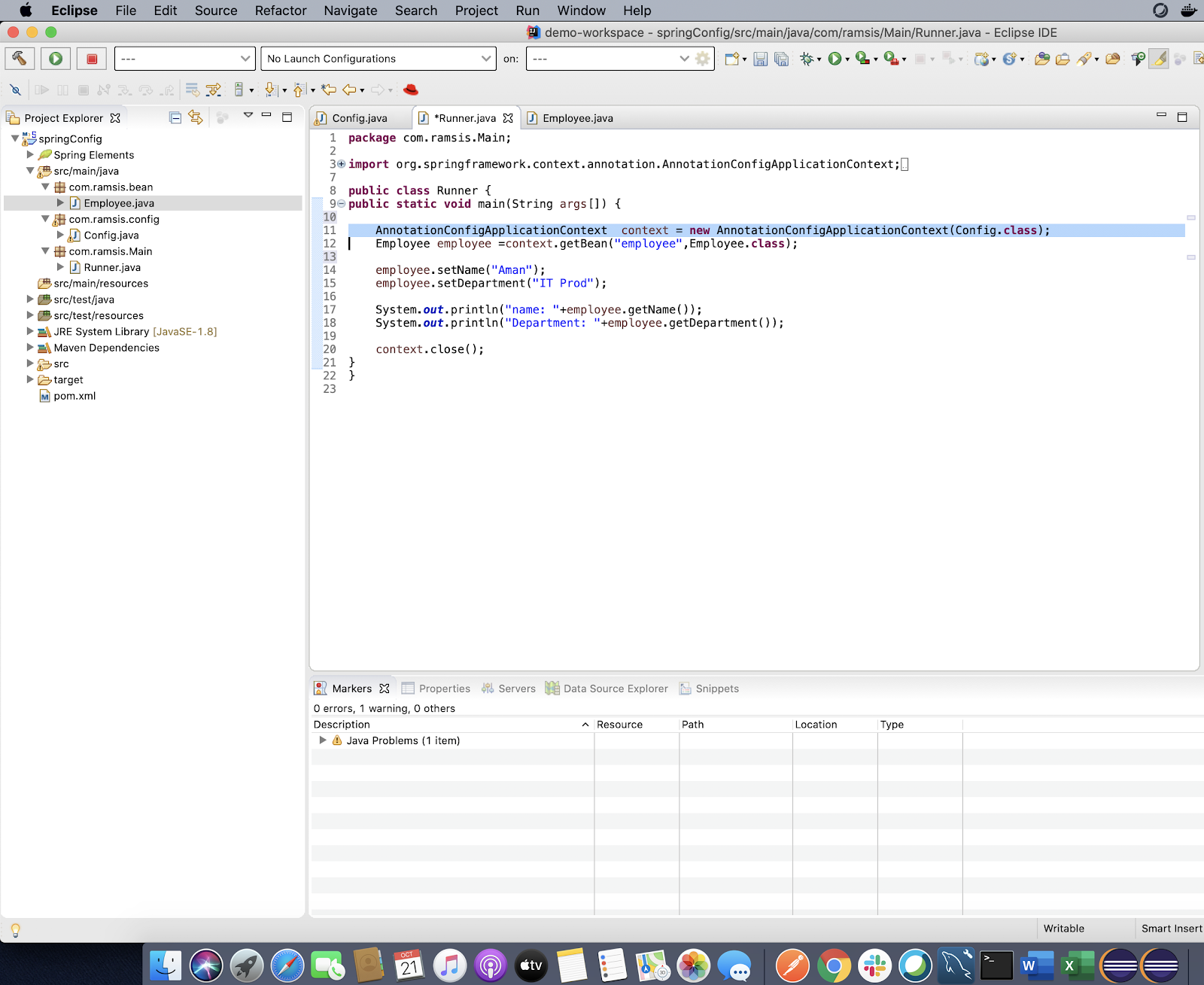 Ramsis Code Spring Core Project Configuration Without Xml Bean Using