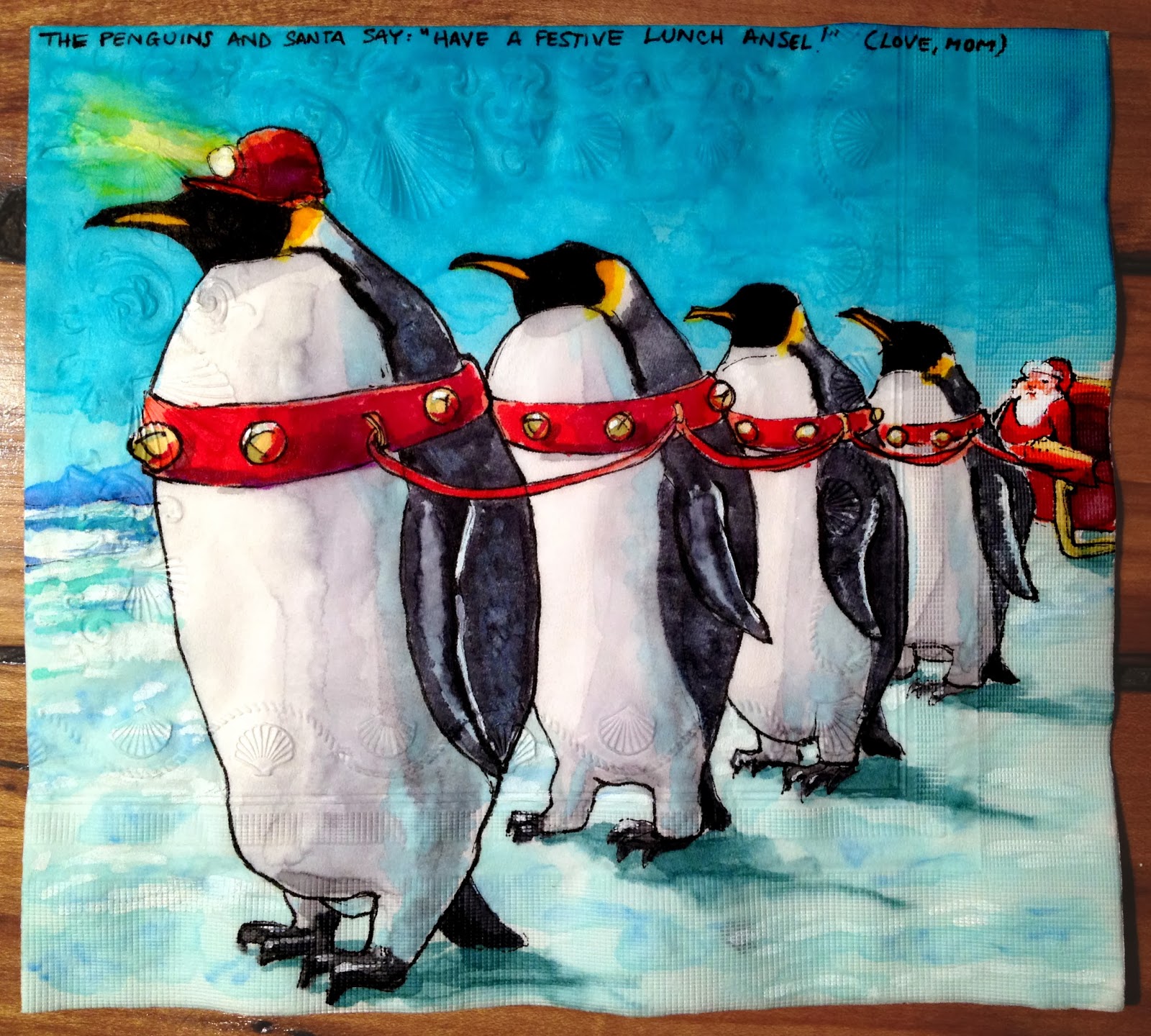 Daily Napkins: Penguins Pull Santa's Sleigh
