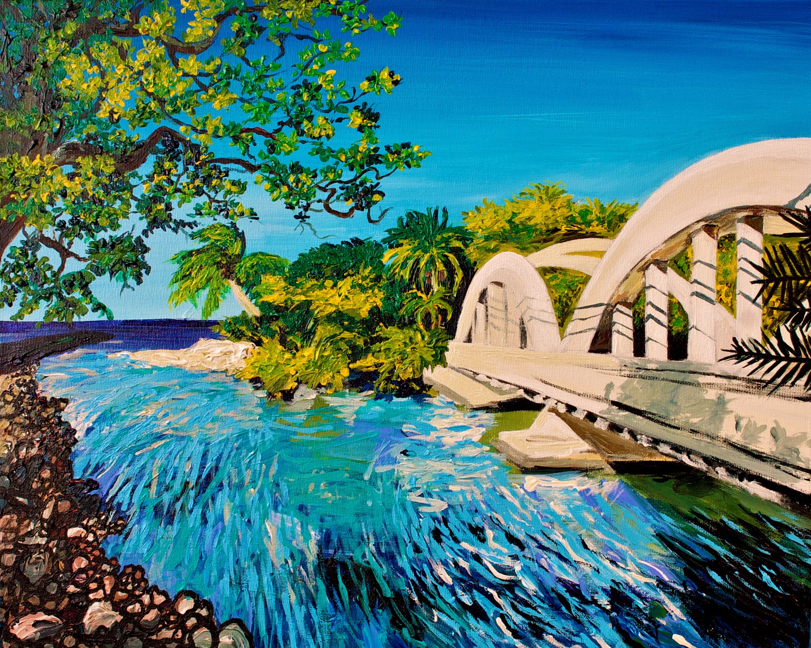 Shana Squier Fine Art: Haleiwa Bridge 16"x20" original acrylic painting ...