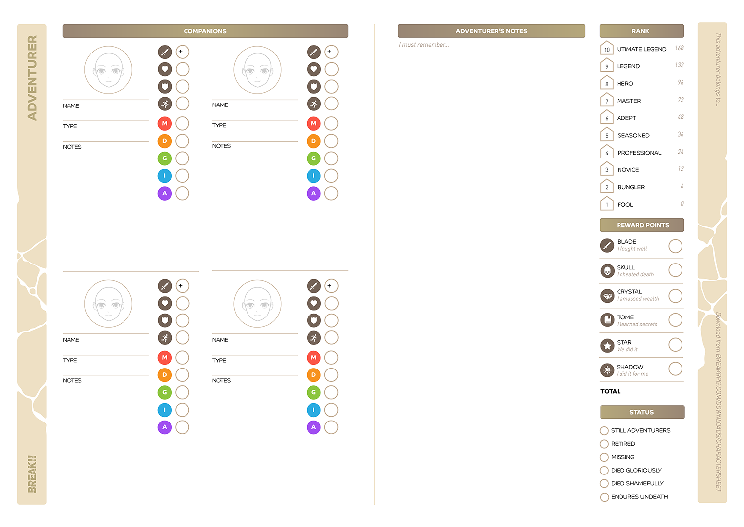 Break Character Sheet Update Break Character Sheet Update