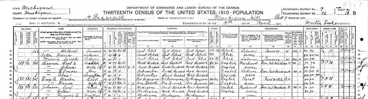1910 US Federal Census: Martin and Karen Engle | A Huseby Blog