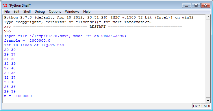 SDR with BladeRF: BladeRF data around GPS frequency of 1575.42 MHz