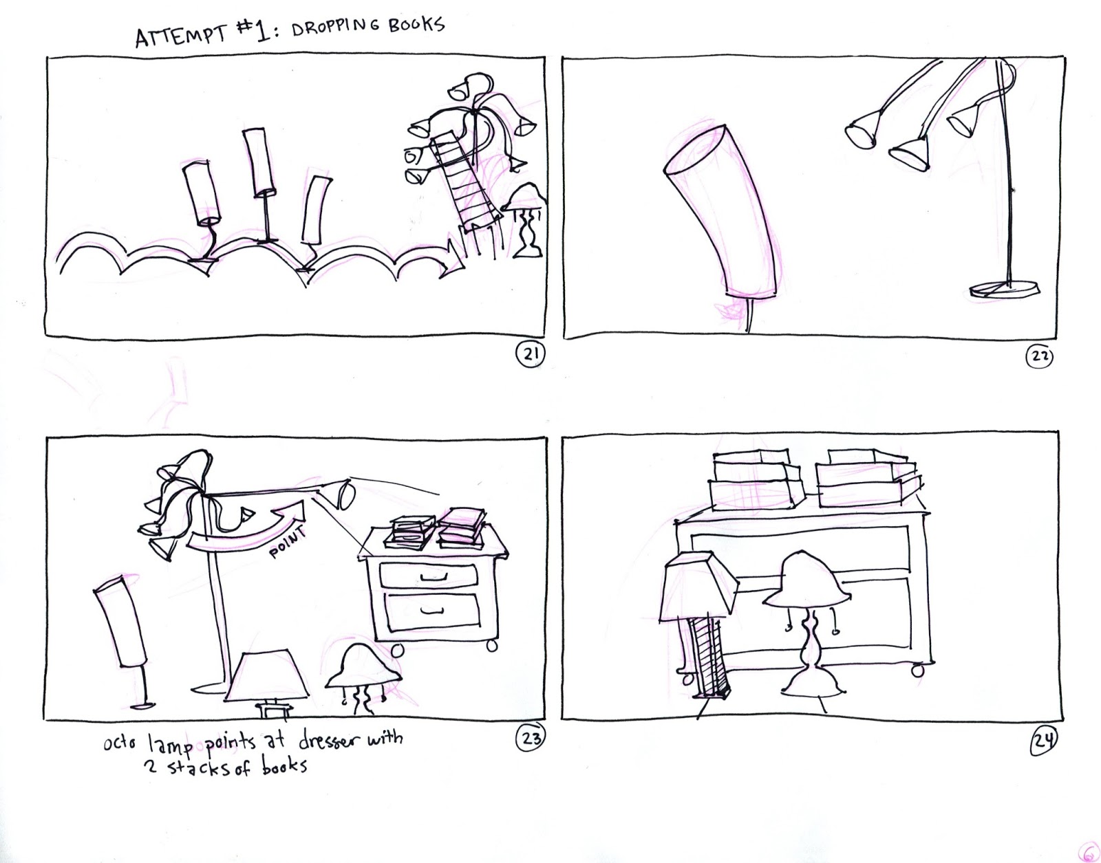 Advanced Animation: Storyboards: Ideas for Lamps Trying to Clap
