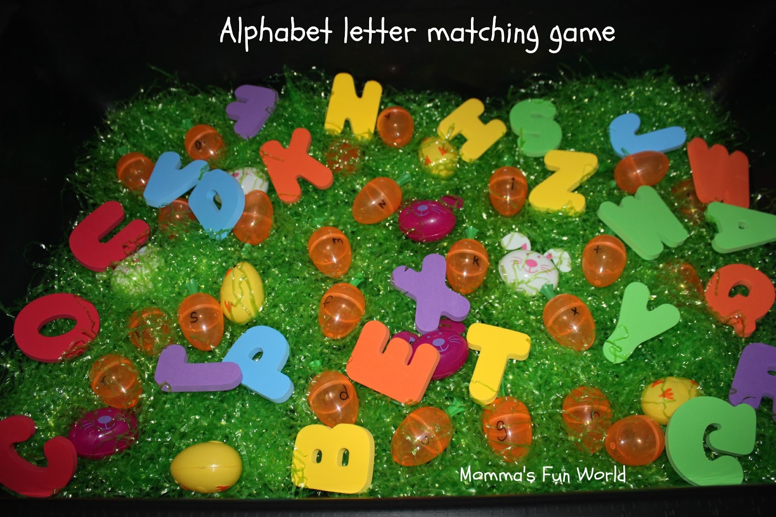 Momma's Fun World: Alphabet matching sensory bin game