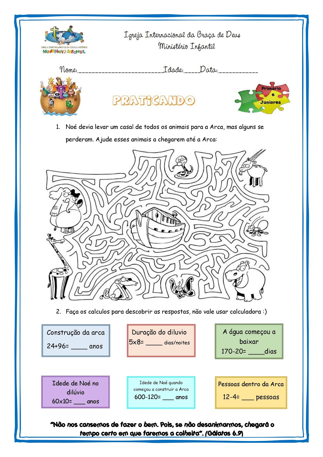 Crianças que Vencem - Cascavel: Atividade Quarta: A Arca de Noé ...