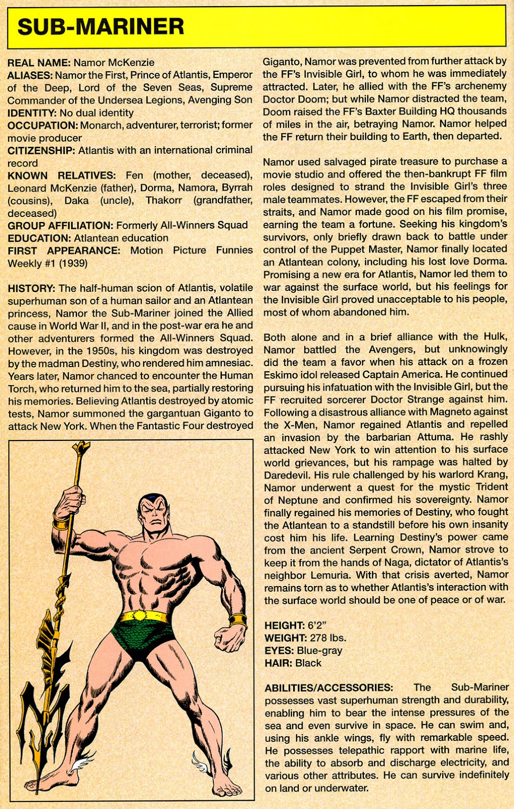 Fichas de Superheroes Marvel y DC: Namor