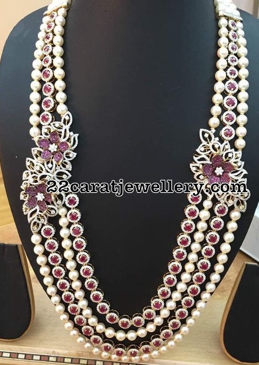 Pearls and Ruby Stones Long Set - Jewellery Designs