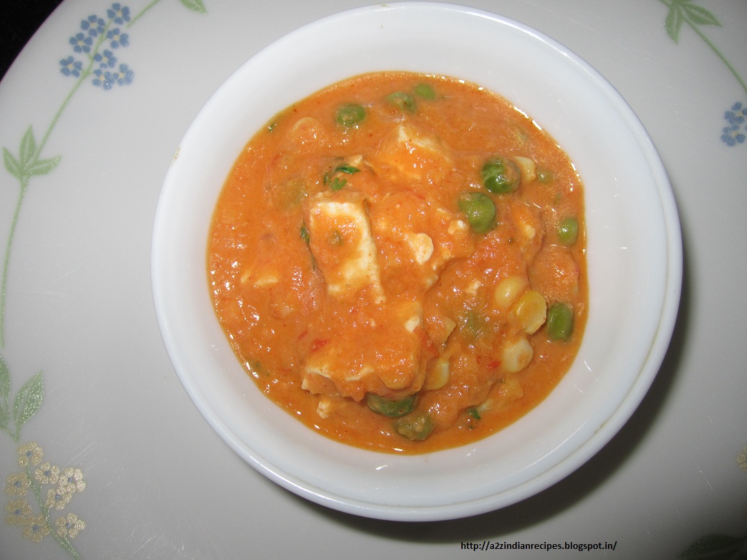 a2zindianrecipes: Paneer Corn Mutter Bhaji