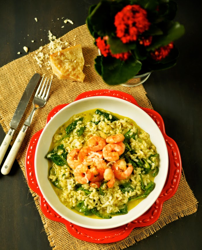 Lemon & Vanilla: Prawn, spinach and pesto risotto / Risotto de camarão ...
