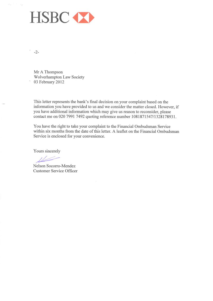 Wolverhampton Law Society: HSBC – the fight continues